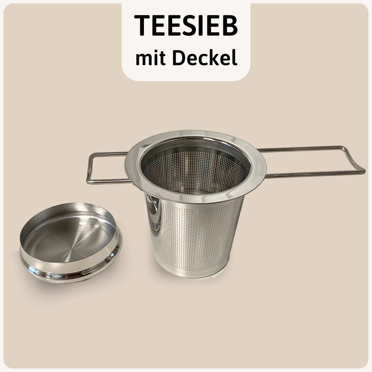 Teesieb aus Edelstahl - Teesieb mit Deckel und Griff | Herzlich Natur